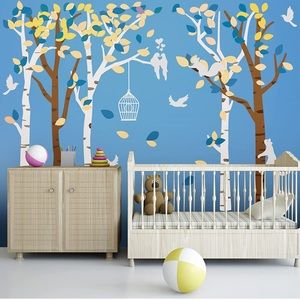 Wall Decor | Birch Trees Wall Decal Large Removable Trees Birds Vinyl ...